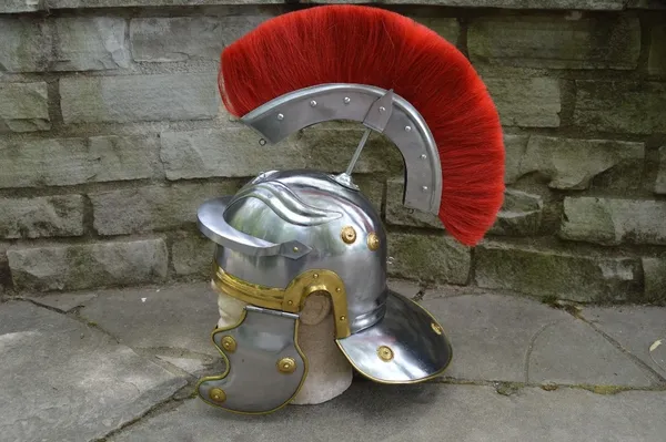 Medieval REPLICA ROMAN CENTURION Steel Helmet with Red Plume & Fully ...